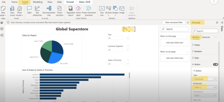 Using Bookmarks as a Reset Button in Power BI